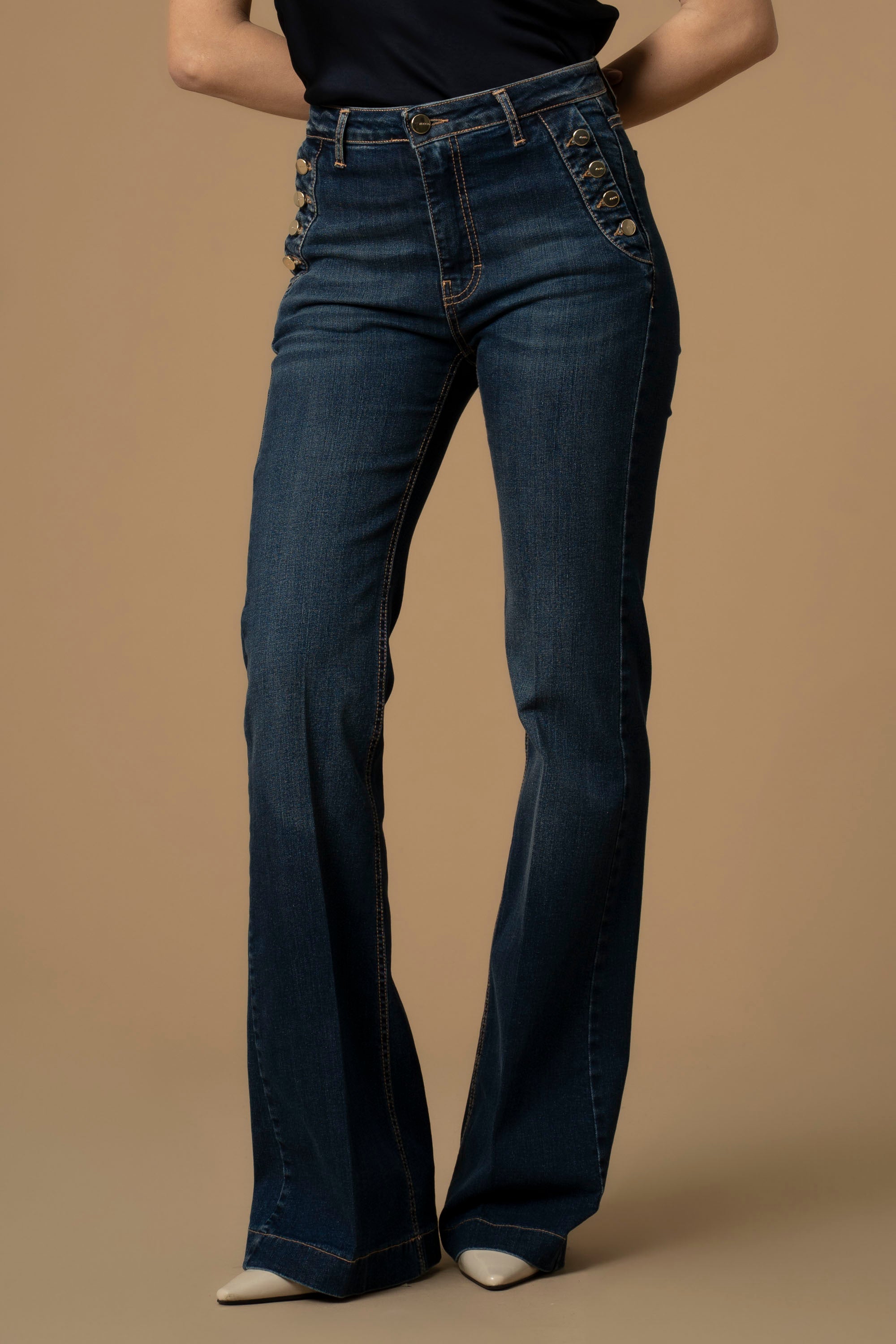 Chic extra long multiple buttoned denim trousers - Trousers DENIM ROON by Kocca