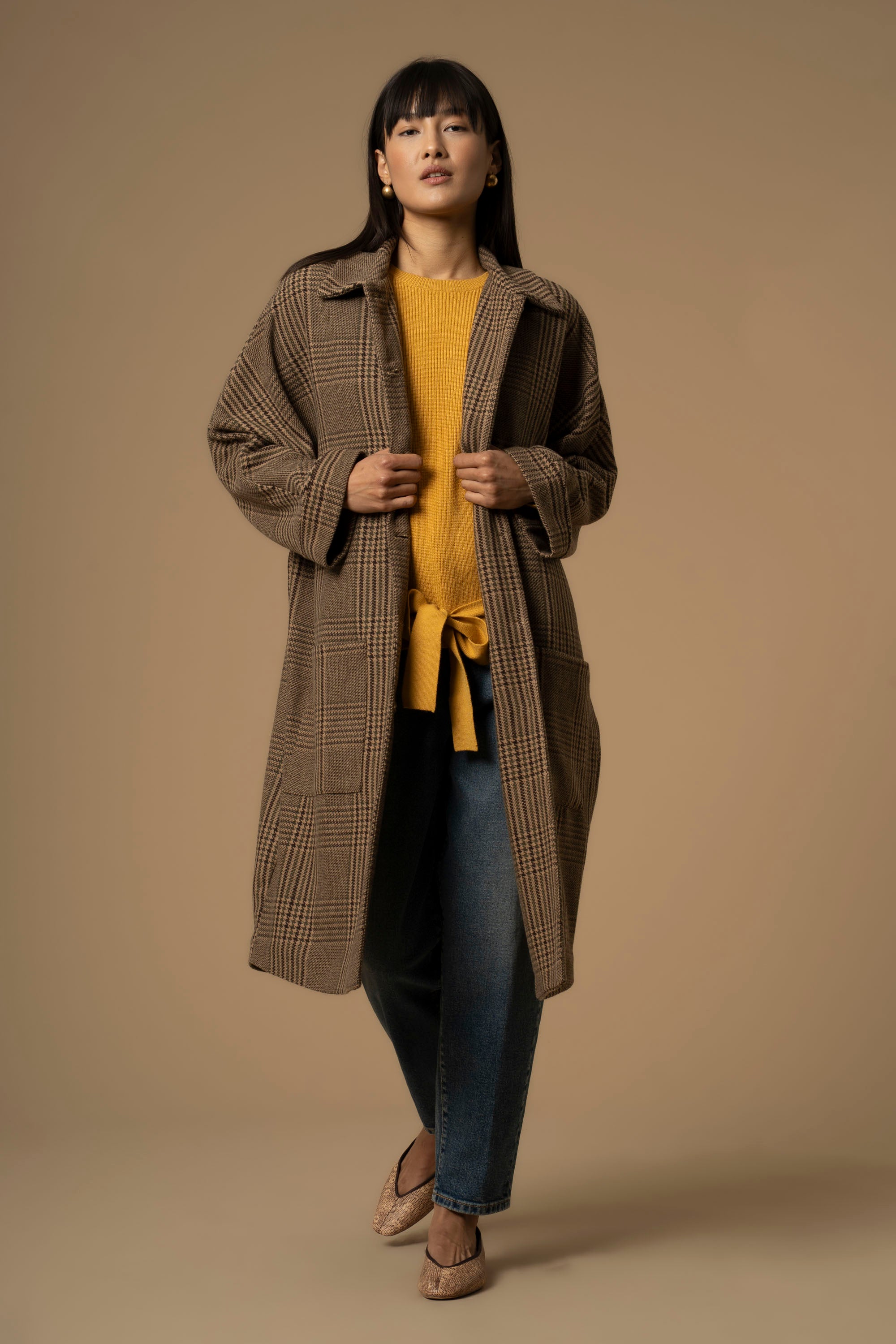 Classic chequered three quarter length country coat - Coat CARIDDI | Kocca
