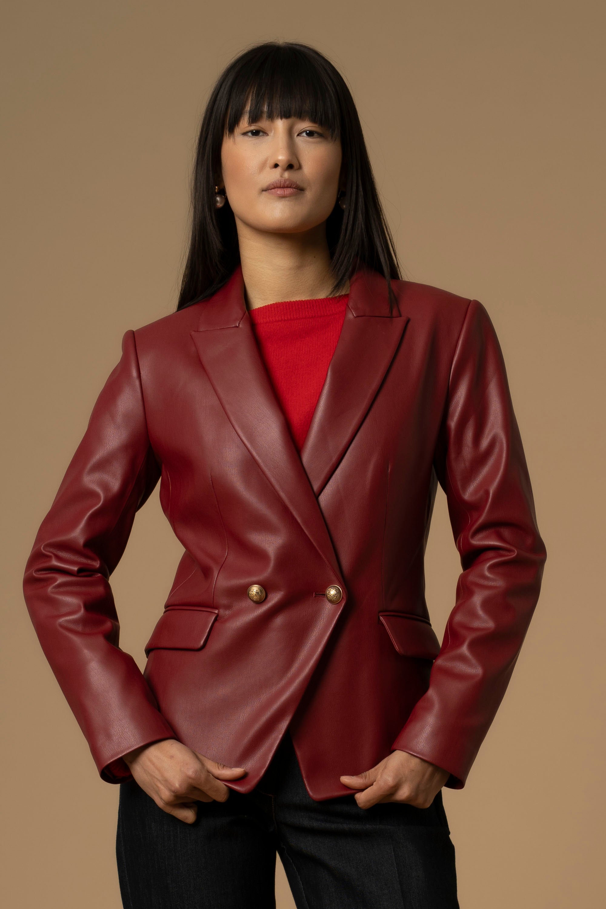 Chic button closure leather look jacket - Jacket MARGARETA | Kocca