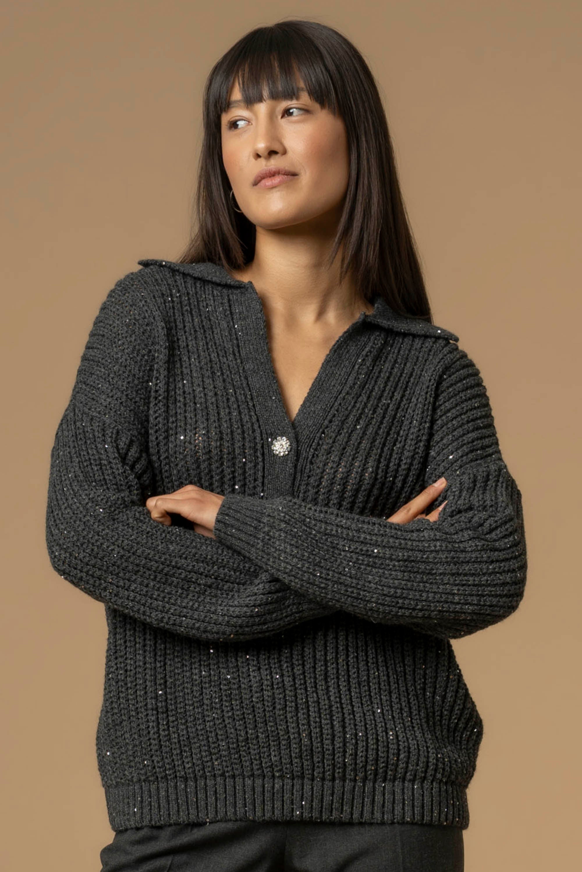 Maglia modello polo con bottone gioiello - Maglia M/L Almerigo | Kocca